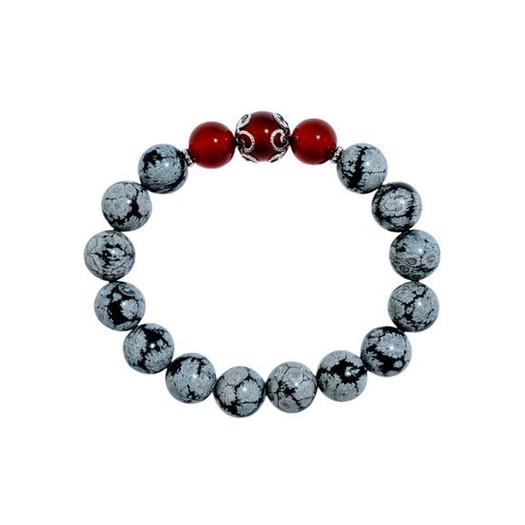 Jewelry | Natural Snowflake Obsidiancarnelian Bracelet | Poshmark